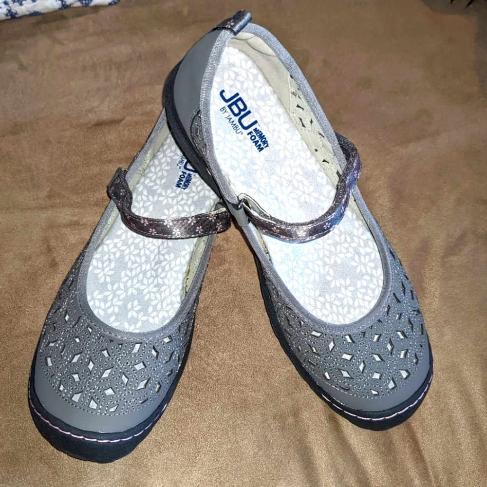 Jbu By Jambu Grey Floral Maryjane Memory Foam Shoes - Gem